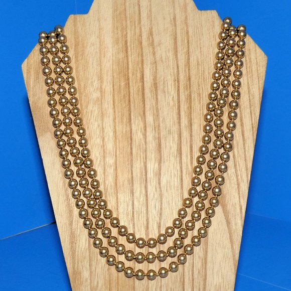 Jewelry | Vintage Gold Tone Beaded Layered Necklace 3 Strand Tier ...